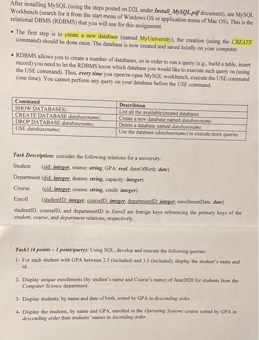 Solved After installing MySQL (using the steps posted on D2L | Chegg.com