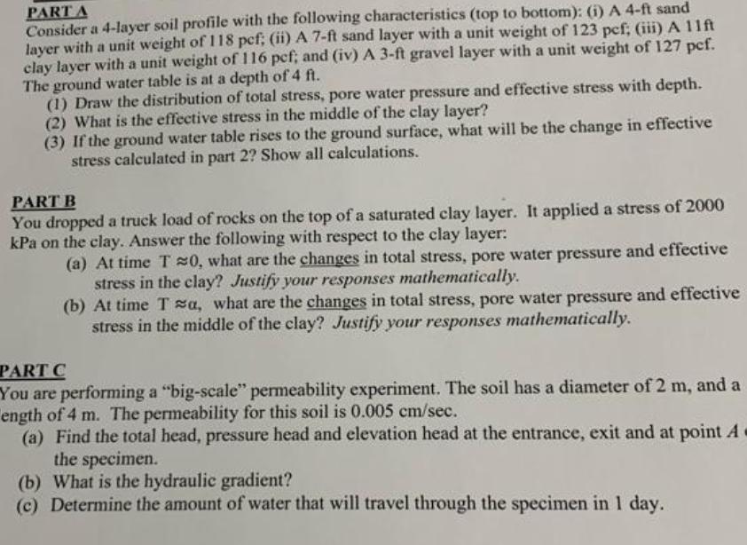 Solved PARTAConsider a 4-layer soil profile with the | Chegg.com