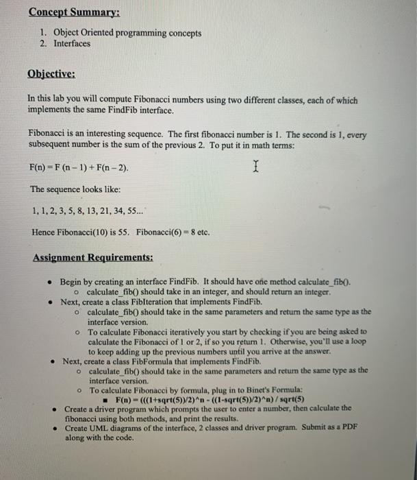 Solved Concept Summary: 1. Object Oriented programming | Chegg.com