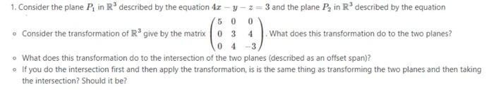 1. Consider the plane Pi in Rdescribed by the | Chegg.com