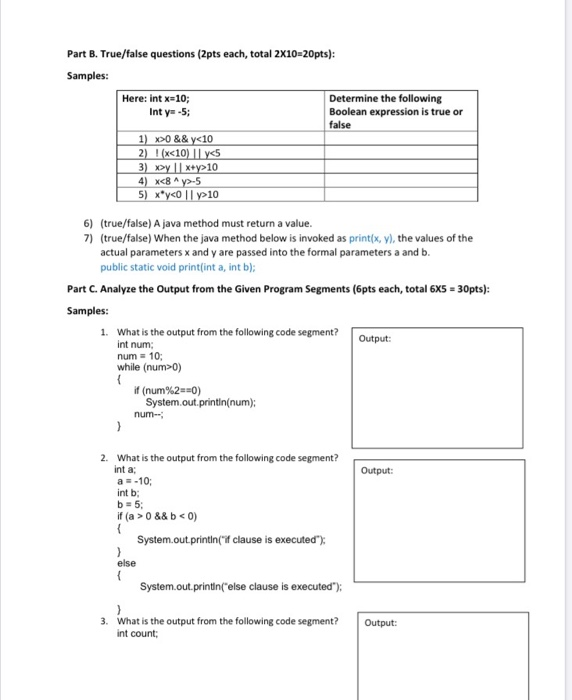 Solved Part B. True/false questions (2pts each, total | Chegg.com