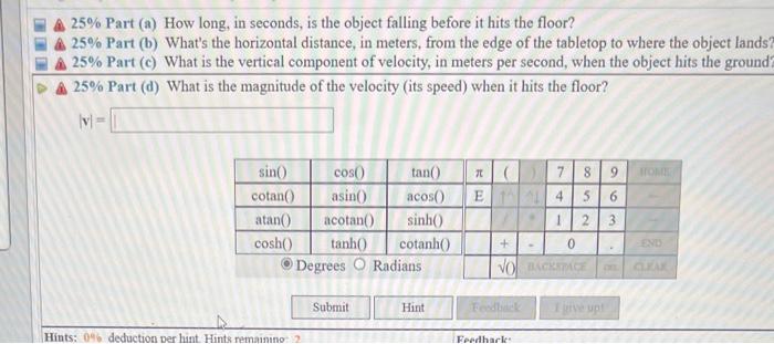 Solved (13\%) Problem 7; An object rolls off a tabletop with | Chegg.com