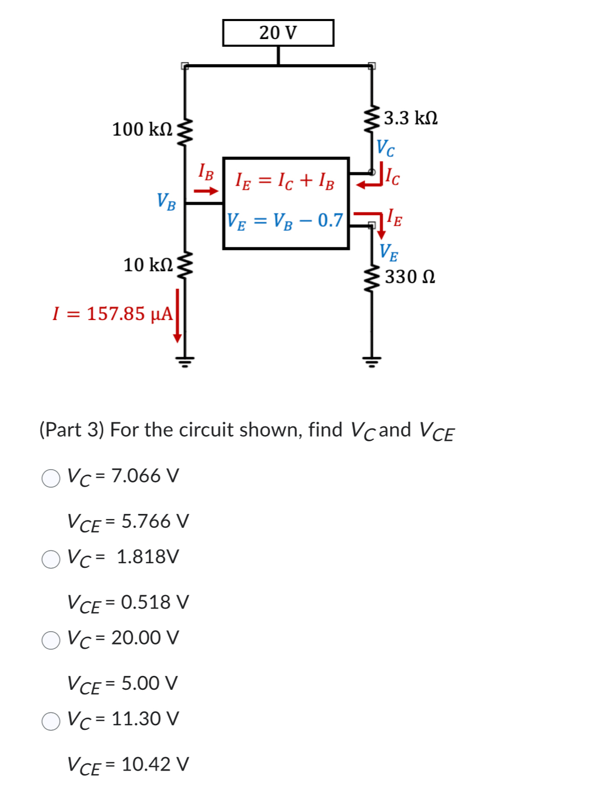Solved (Part 3) ﻿For the circuit shown, find VC ﻿and | Chegg.com