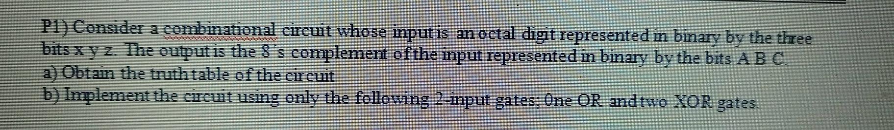Solved Pl) Consider a combinational circuit whose input is | Chegg.com