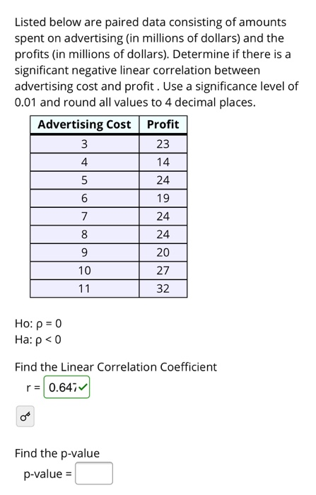 Solved Listed below are paired data consisting of amounts | Chegg.com