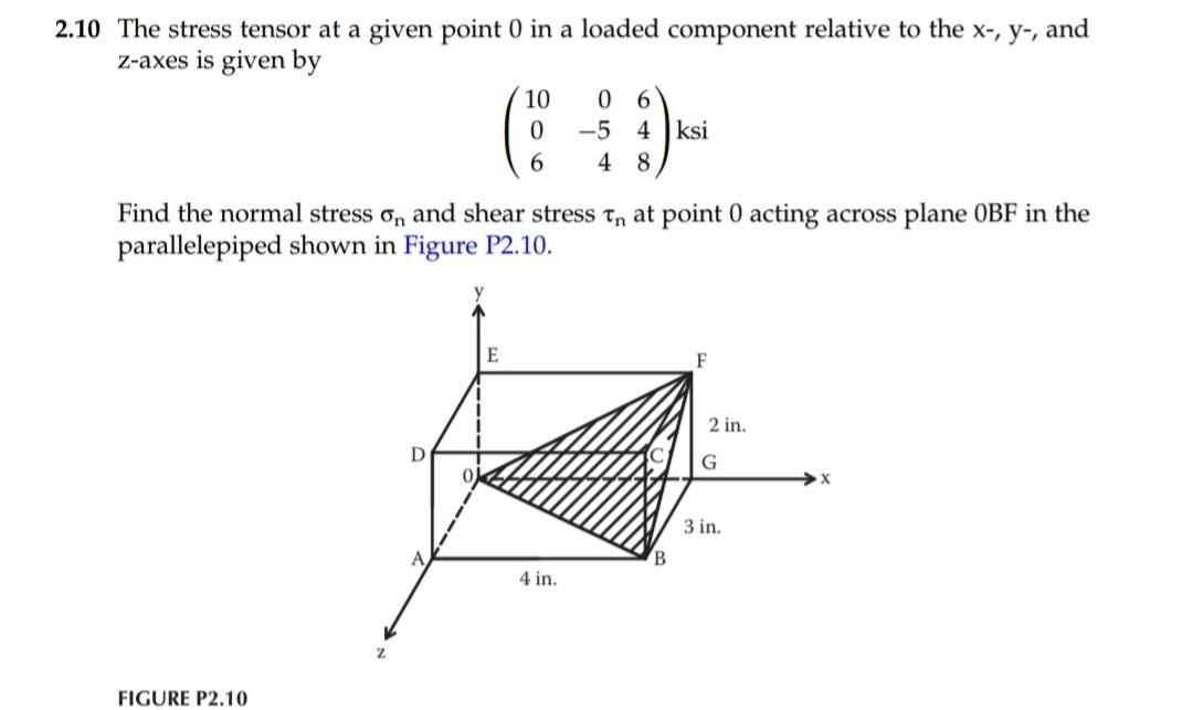 Solved .10 The stress tensor at a given point 0 in a loaded | Chegg.com