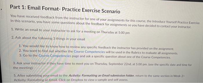 Part 1: Email Format-Practice Exercise Scenario You | Chegg.com