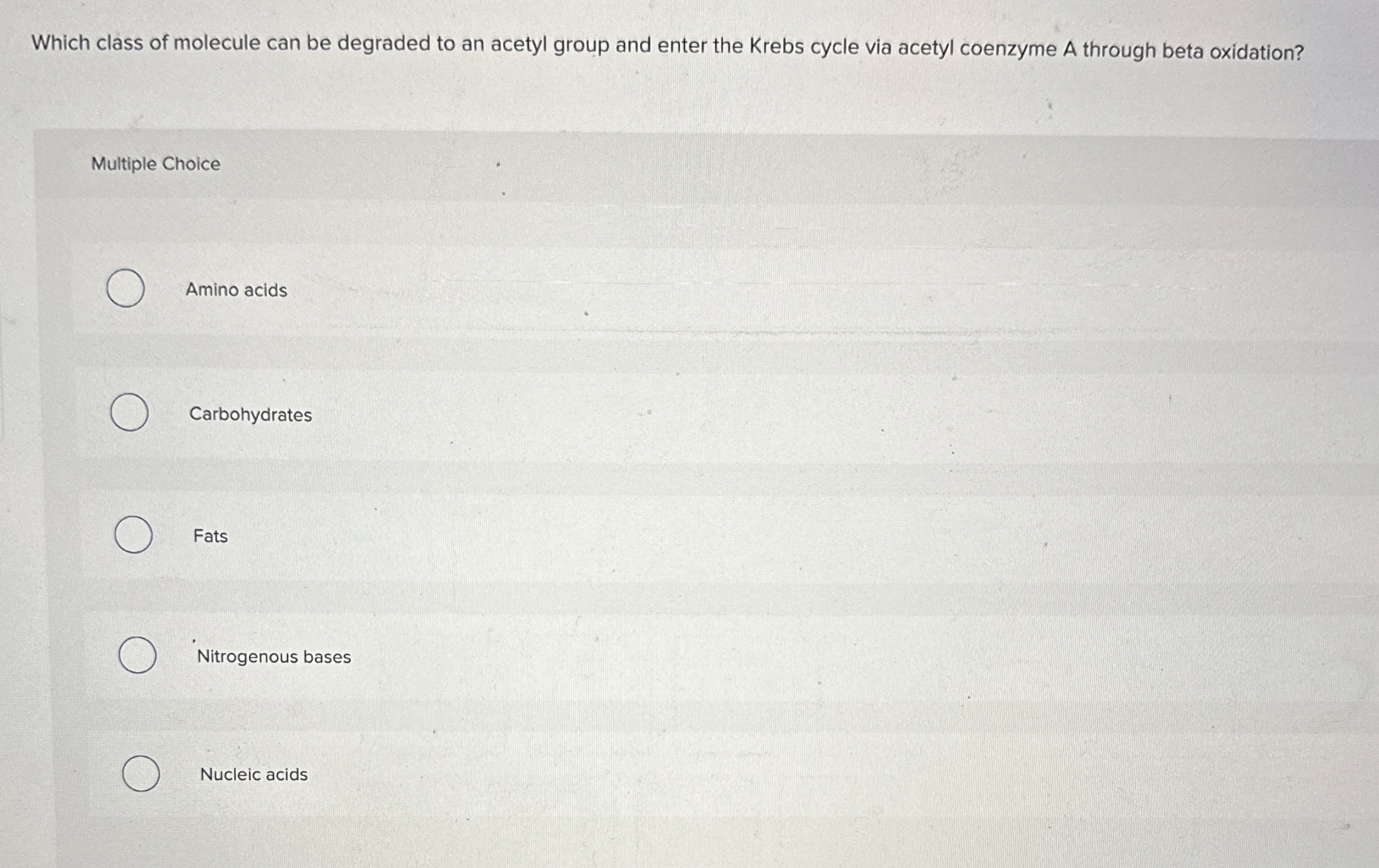 Solved Which class of molecule can be degraded to an acetyl | Chegg.com