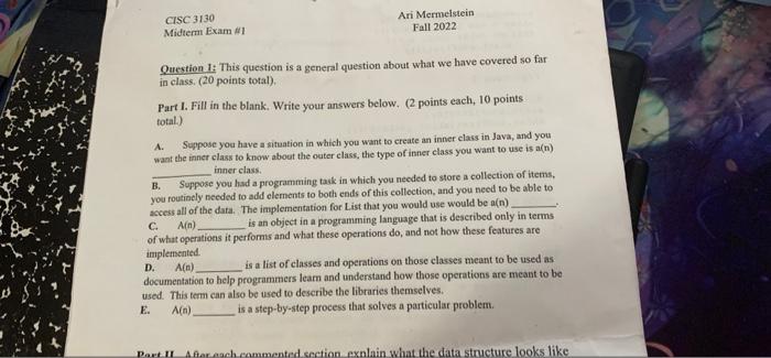 Solved CISC 3130 Midterm Exam #1 Ari Mermelstein Fall 2022 | Chegg.com