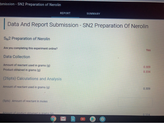 bmission - SN2 Preparation of Nerolin REPORT SUMMARY | Chegg.com