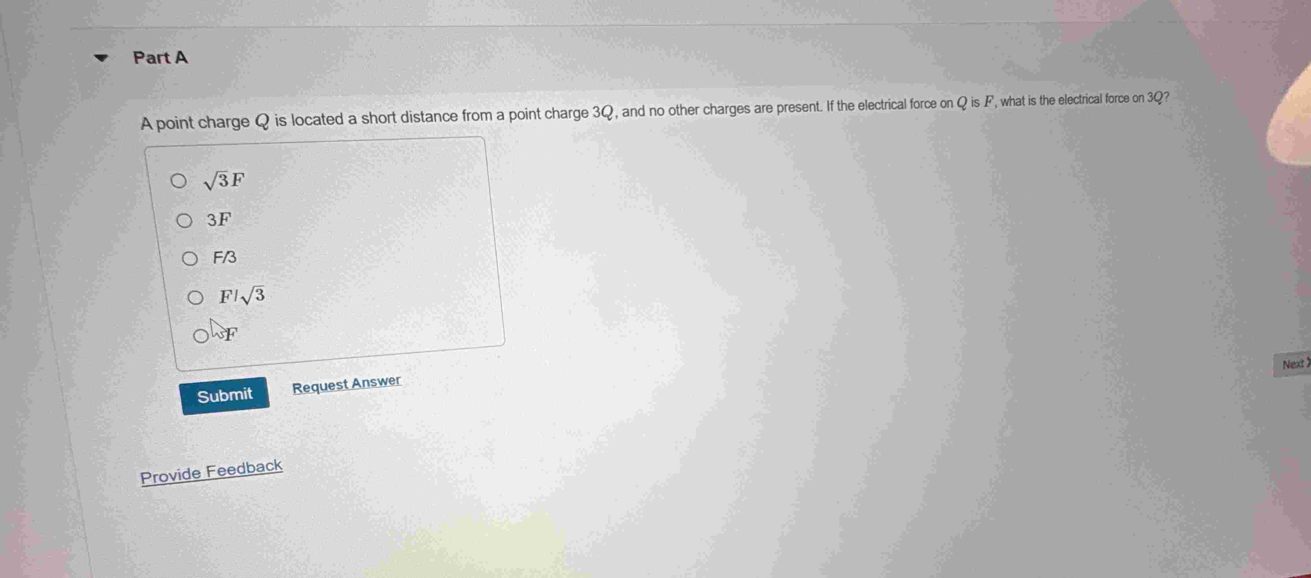 Solved Part AA point charge Q is ﻿located a short distance | Chegg.com