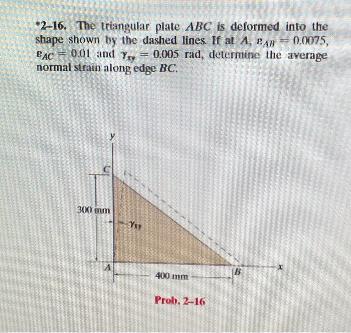 Solved *2–16. The triangular plate ABC is deformed into the | Chegg.com