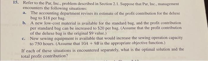 15. Refer to the Par, Inc., problem described in | Chegg.com