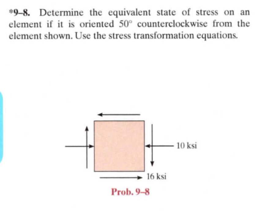 Solved *9-8. ﻿Determine the equivalent state of stress on | Chegg.com