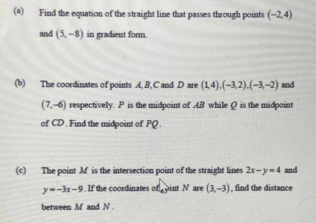 Solved (a) Find the equation of the straight line that | Chegg.com