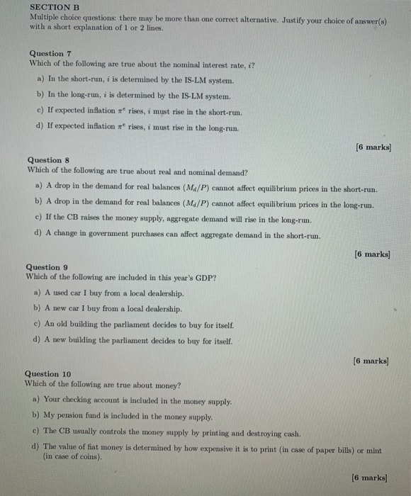 Solved SECTION B Multiple choice questions there may be more | Chegg.com Solved SECTION B Multiple choice questions there may be more | Chegg.com