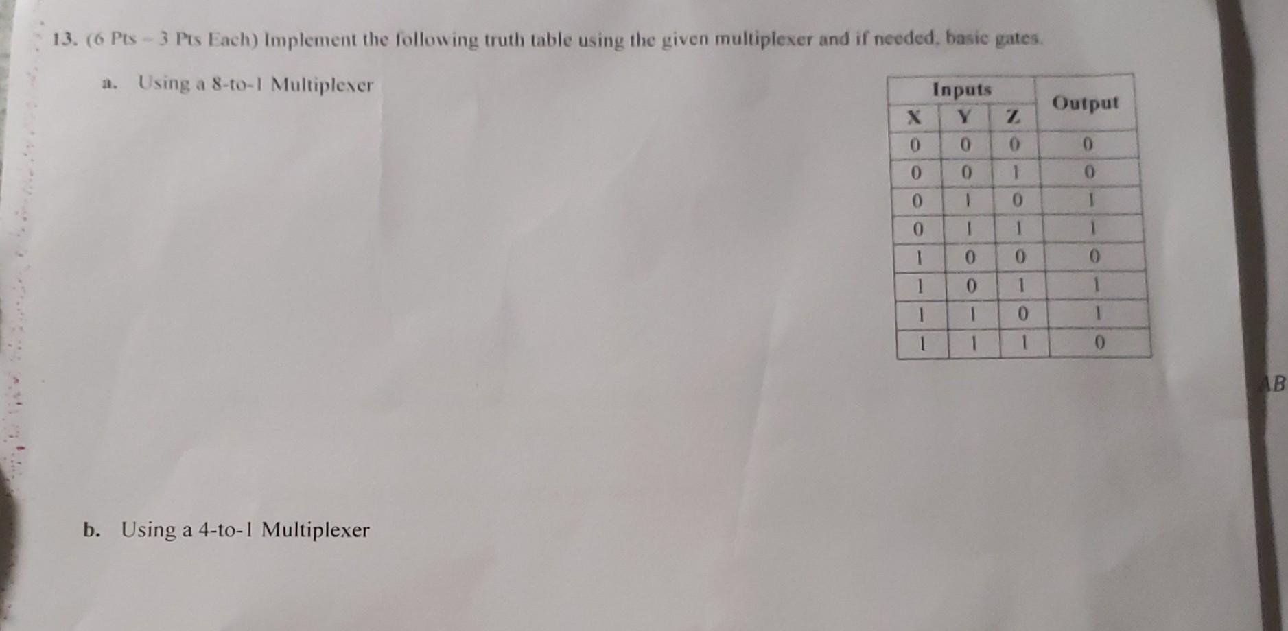 Solved 13. (6 Pts - 3 Pts Each) Implement the following | Chegg.com