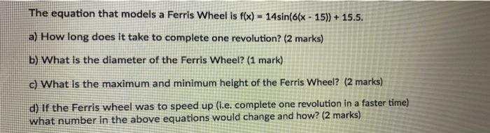 Solved The equation that models a Ferris Wheel is f(x) = | Chegg.com