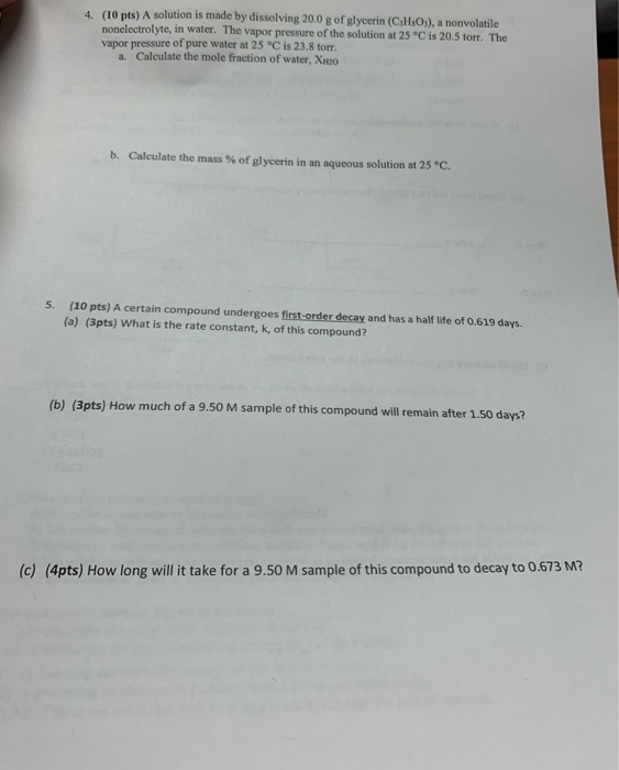 Solved 4. (10 pts) A solution is made by dissolving 20.0 of | Chegg.com