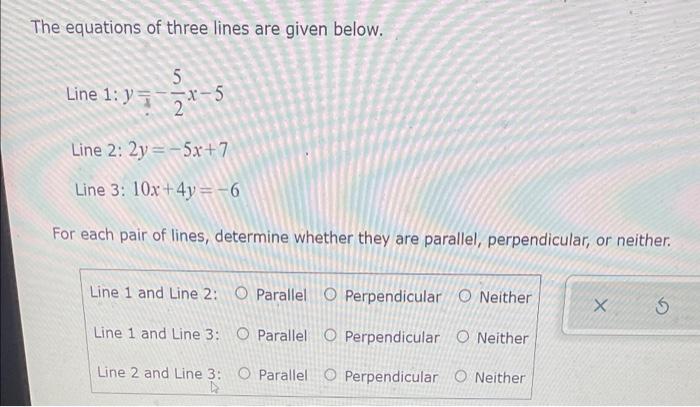 Solved The equations of three lines are given below. 5 Line | Chegg.com