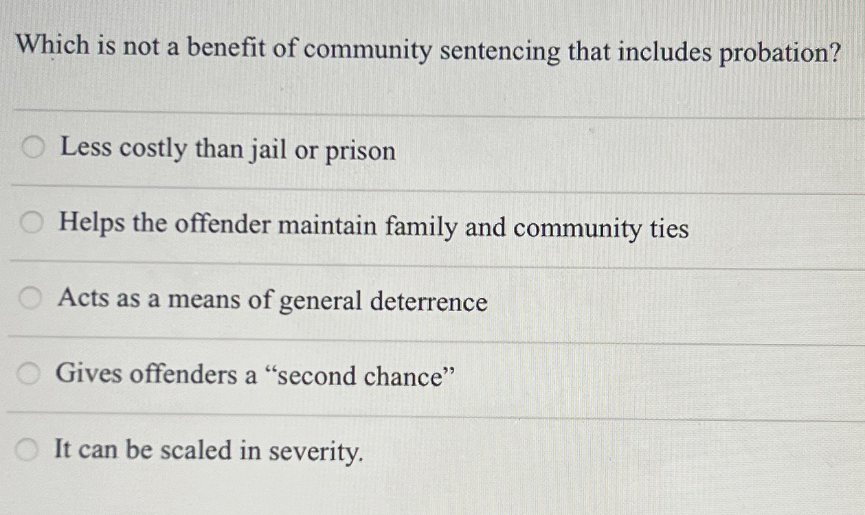 Solved Which is not a benefit of community sentencing that | Chegg.com