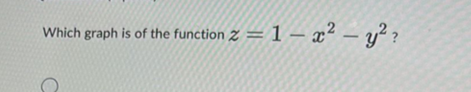 Solved Which graph is of the function z=1-x2-y2 ? | Chegg.com