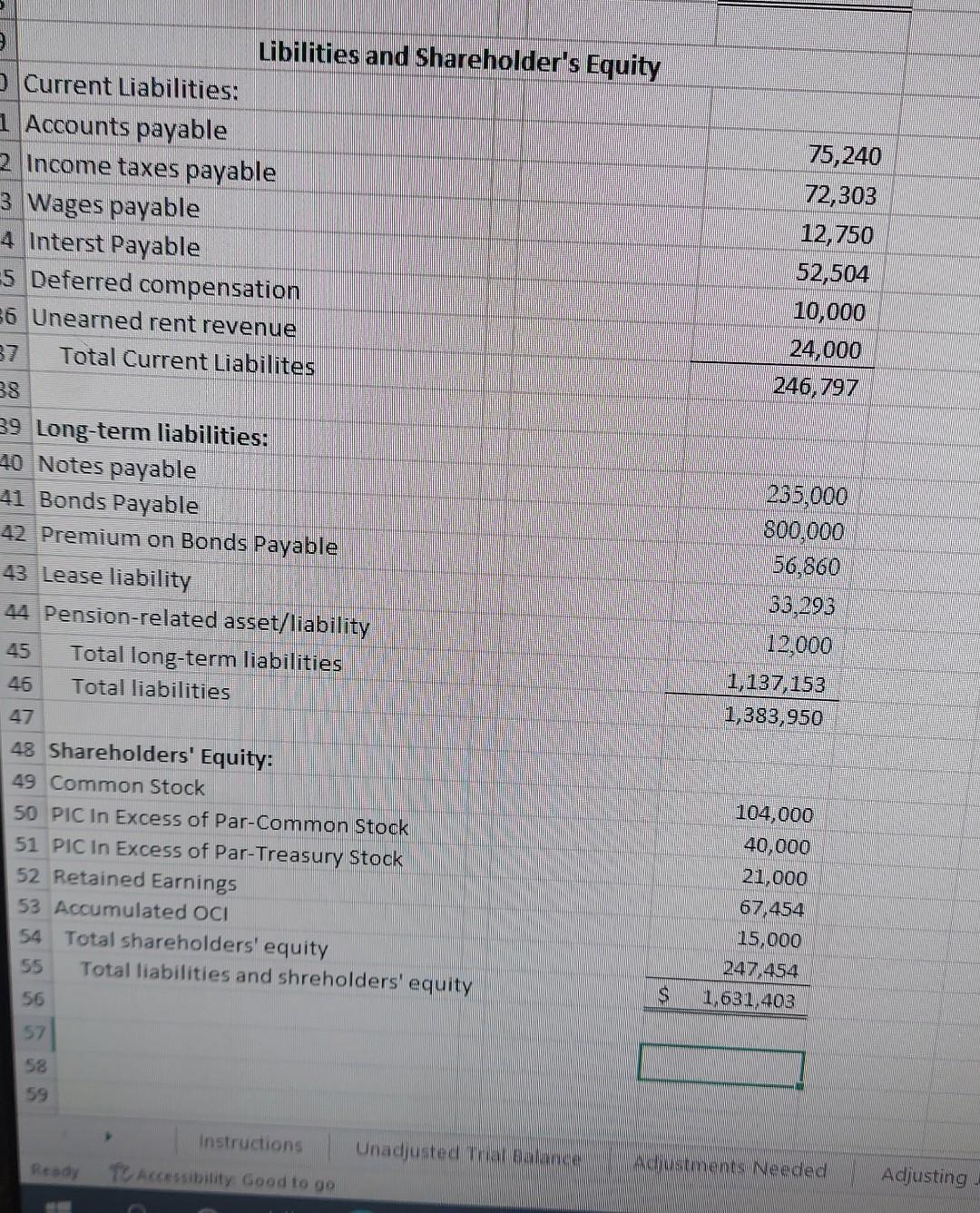 Solved my total liability and share holders equity is | Chegg.com