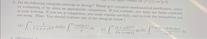 Solved 3. Do the following integrals converge or diverge? | Chegg.com