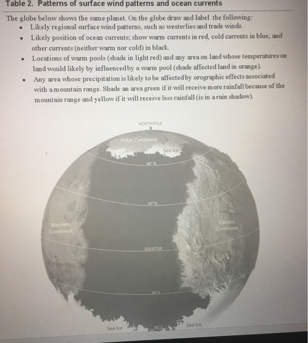 Solved Table 2. Patterns of surface wind patterns and ocean | Chegg.com
