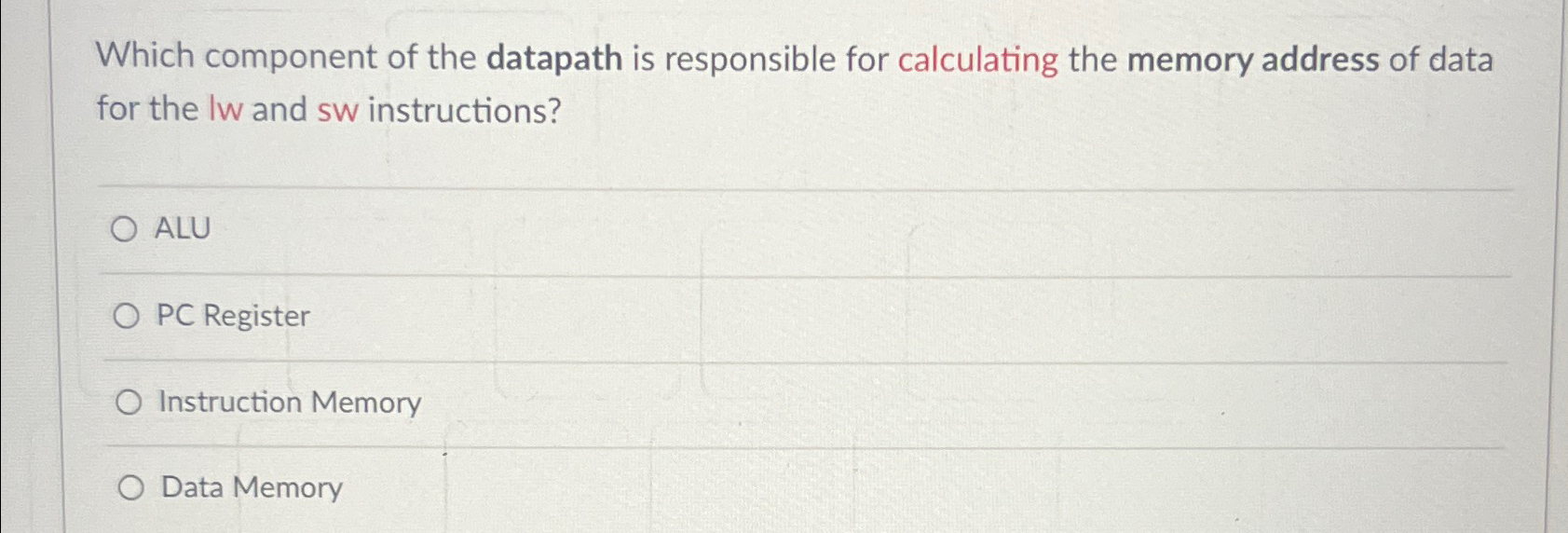 Solved Which component of the datapath is responsible for | Chegg.com