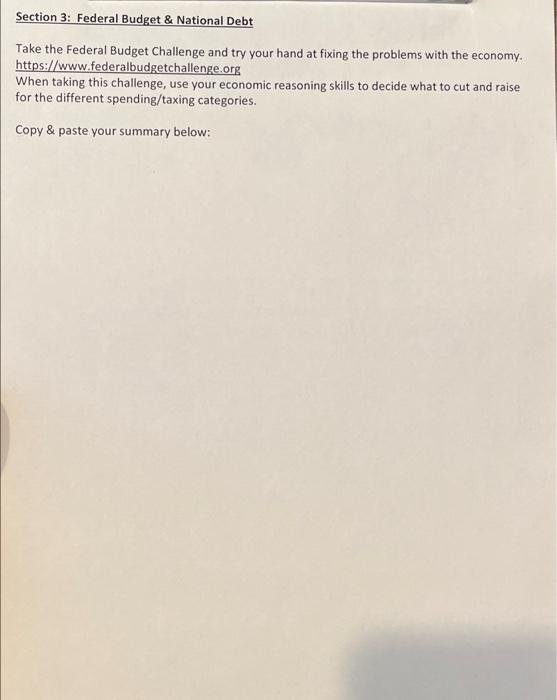 Solved Section 3: Federal Budget & National Debt Take the | Chegg.com