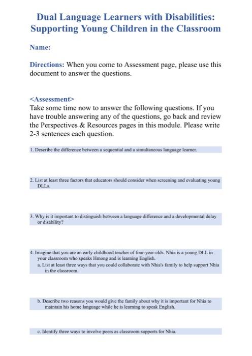 Solved Dual Language Learners with Disabilities: Supporting | Chegg.com