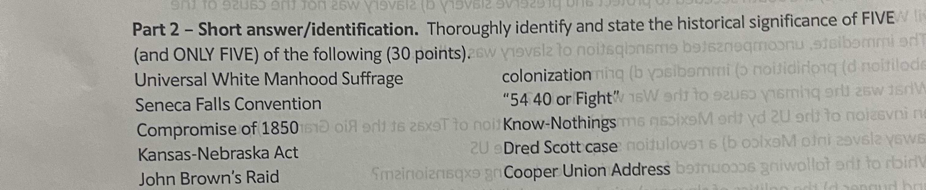 Solved Part 2 - ﻿Short answer/identification. ﻿Thoroughly | Chegg.com