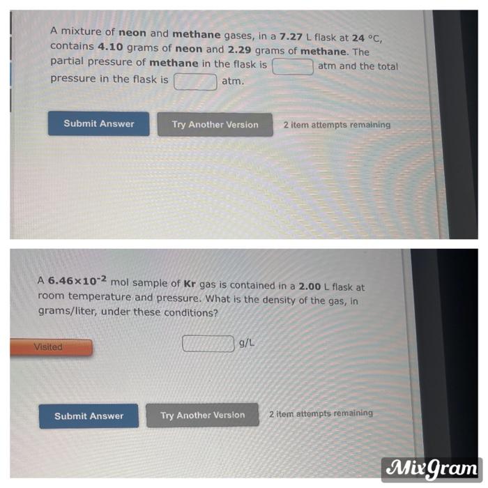 Solved A mixture of neon and methane gases, in a 7.27 L | Chegg.com