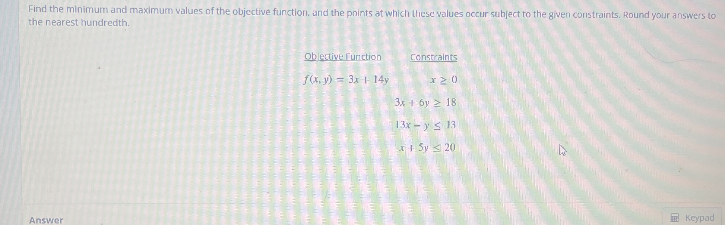 Solved Find The Minimum And Maximum Values Of The Objective 9912