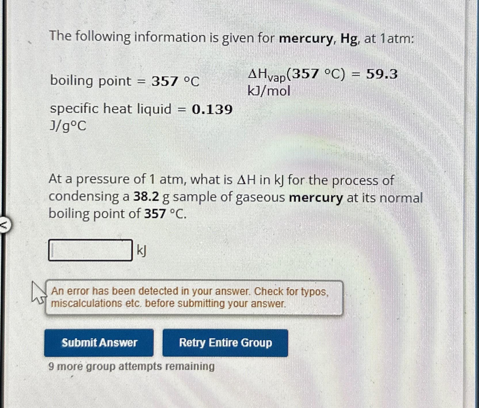 Solved The following information is given for mercury, Hg, | Chegg.com