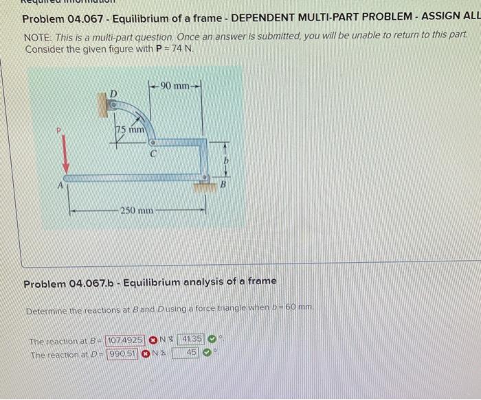 Solved Problem 04.067 - Equilibrium of a frame - DEPENDENT | Chegg.com