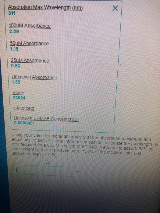 Solved Absorption Max Wavelength (nm) 311 100uM Absorbance | Chegg.com
