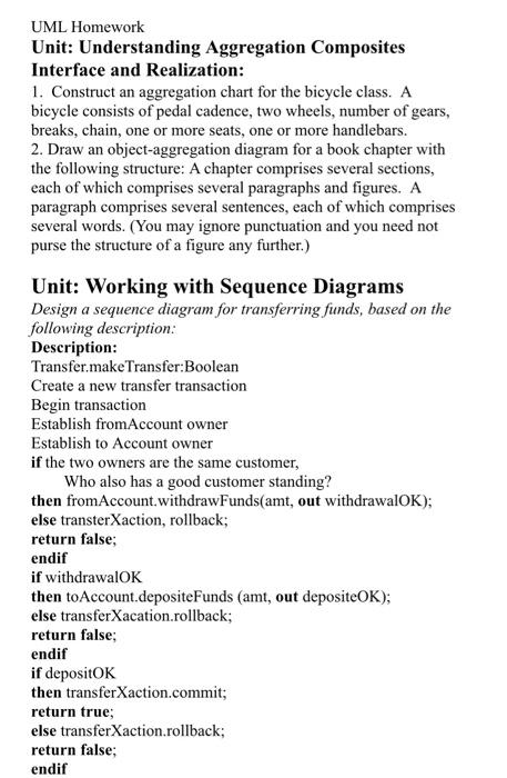 UML Homework Unit: Understanding Aggregation | Chegg.com