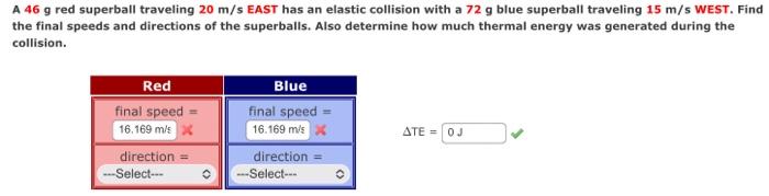 Solved A 46 g red superball traveling 20 m/s EAST has an | Chegg.com