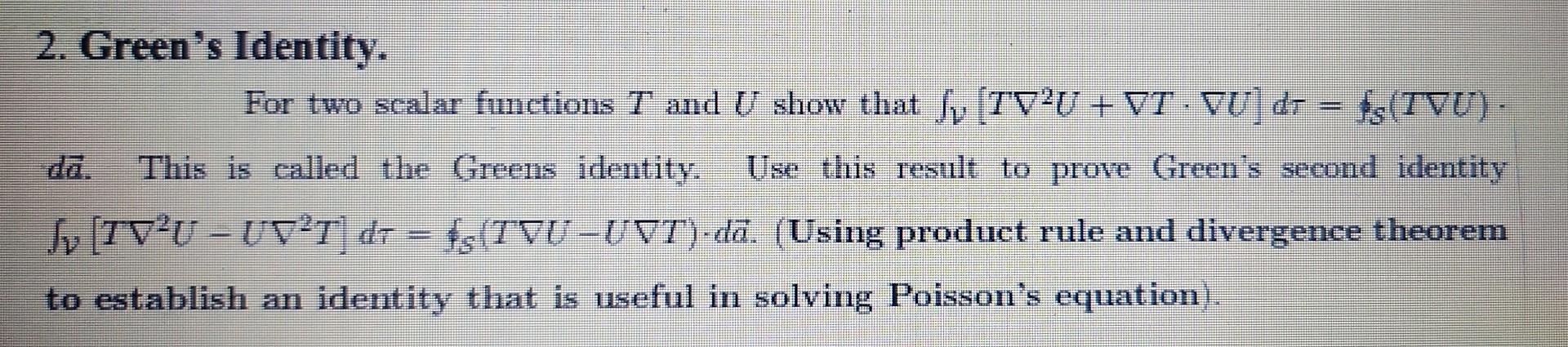 Solved 2. Green's Identity. For two scalar functions T and U | Chegg.com