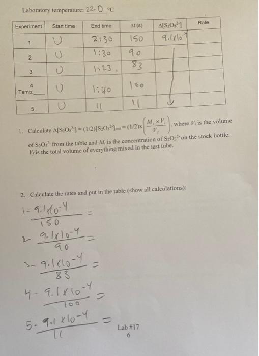 Laboratory temperature: 22.0∘C 1. Calculate | Chegg.com
