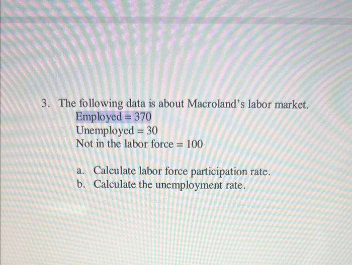 Solved 3. The following data is about Macroland's labor | Chegg.com