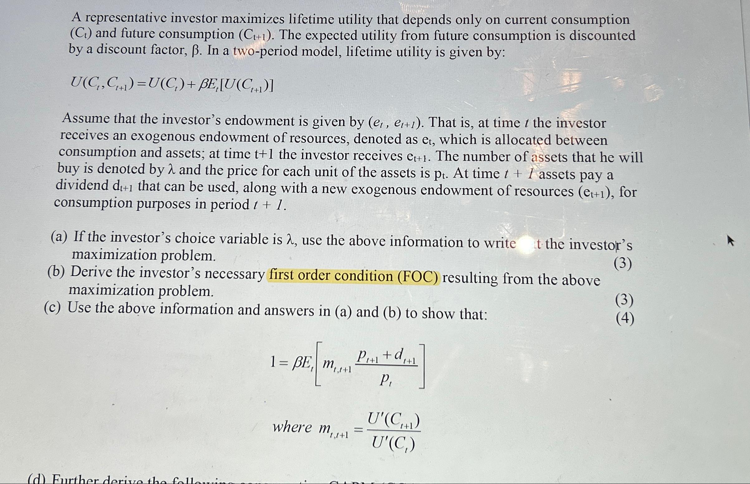Solved A representative investor maximizes lifetime utility | Chegg.com