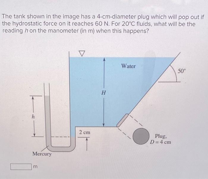 Solved The tank shown in the image has a 4-cm-diameter plug | Chegg.com