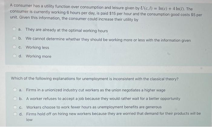 Solved A consumer has a utility function over consumption | Chegg.com