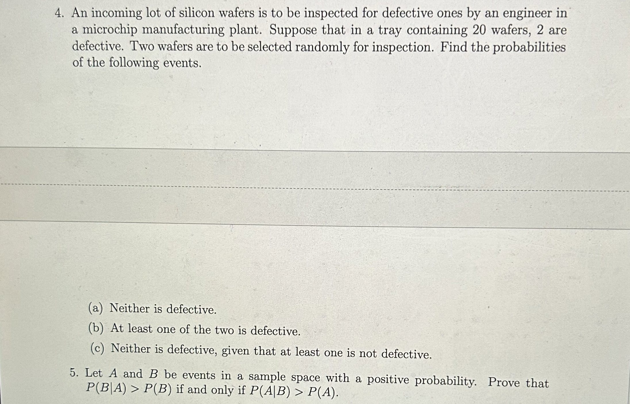 Solved An incoming lot of silicon wafers is to be inspected | Chegg.com