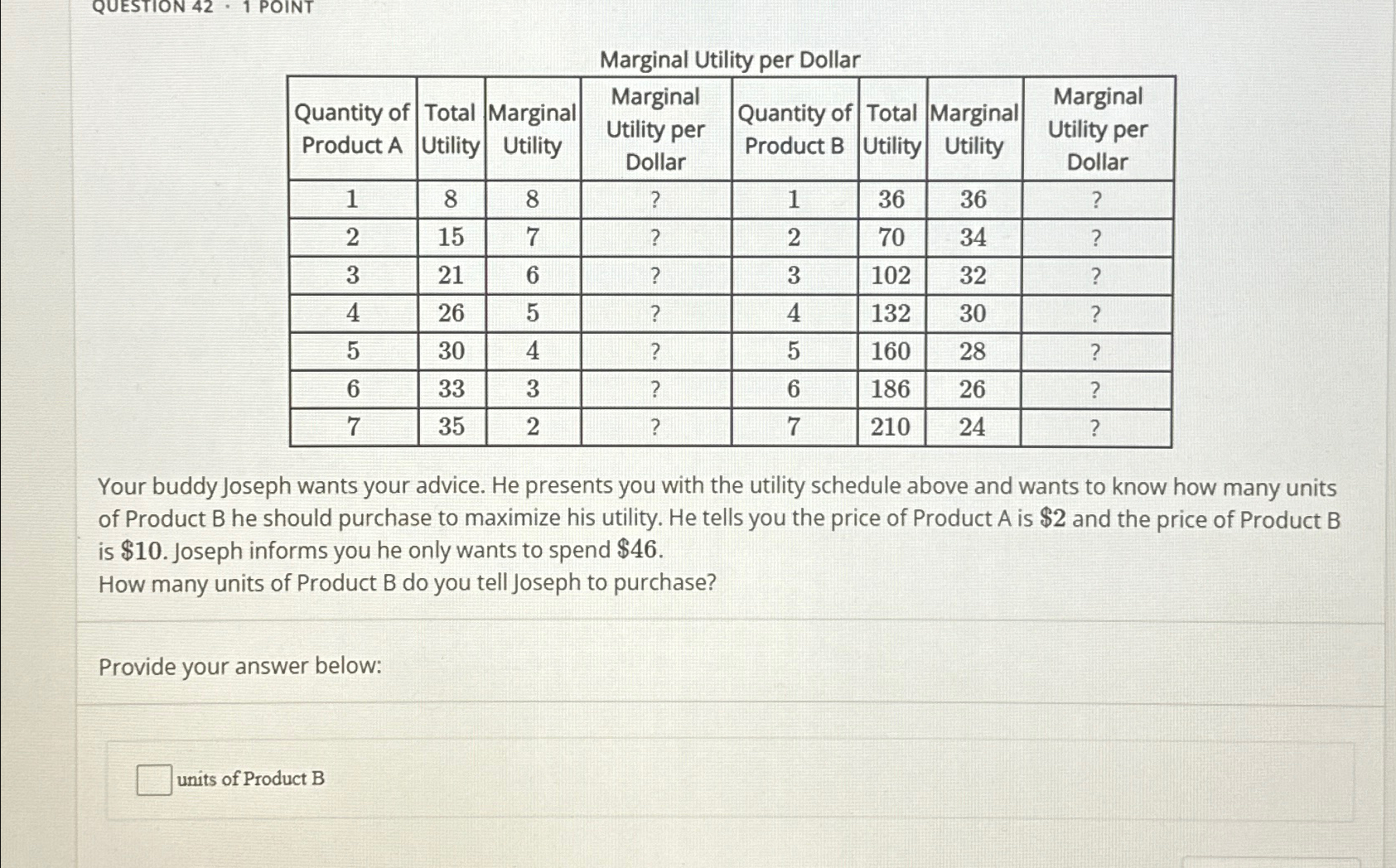 Solved Marginal Utility per Dollar\table[[\table[[Quantity | Chegg.com