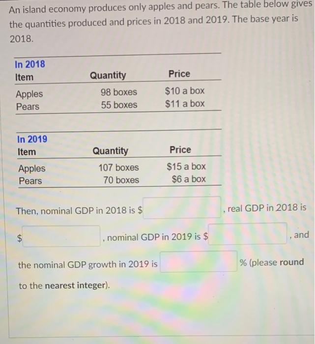 Solved An island economy produces only apples and pears. The | Chegg.com