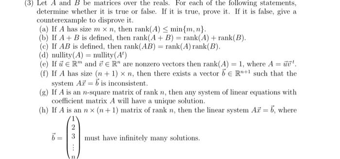 Solved (3) Let A and B be matrices over the reals. For each | Chegg.com
